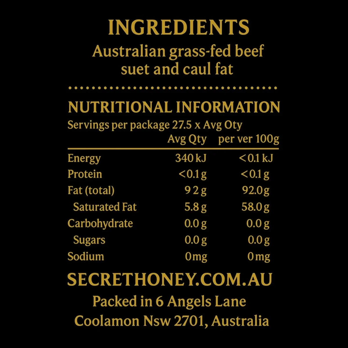 Secret Tallow – 100% Grass-Fed Australian Beef Tallow (300ml / 250g ...
